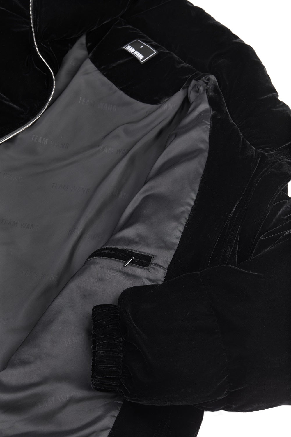 TEAM WANG PRINTED LOGO VELVET DOWN JACKET - TEAM WANG DESIGN – TEAM ...
